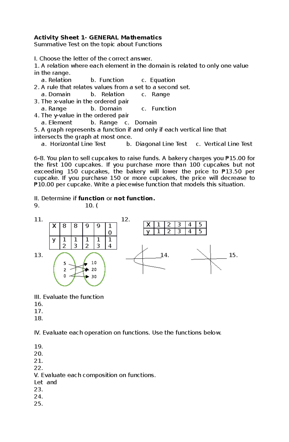 Summative Test on Functions & Rational Functions in Gen Math - Studocu