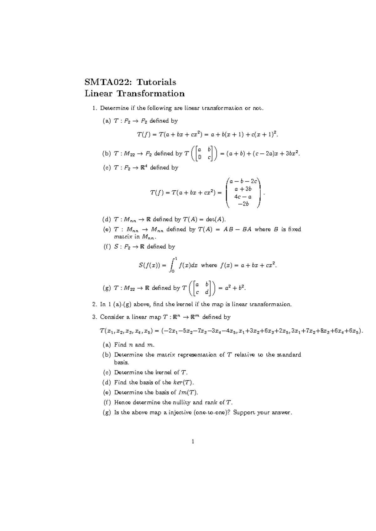 SMTA022: Tutorial on Linear Transformations and Their Properties - Studocu