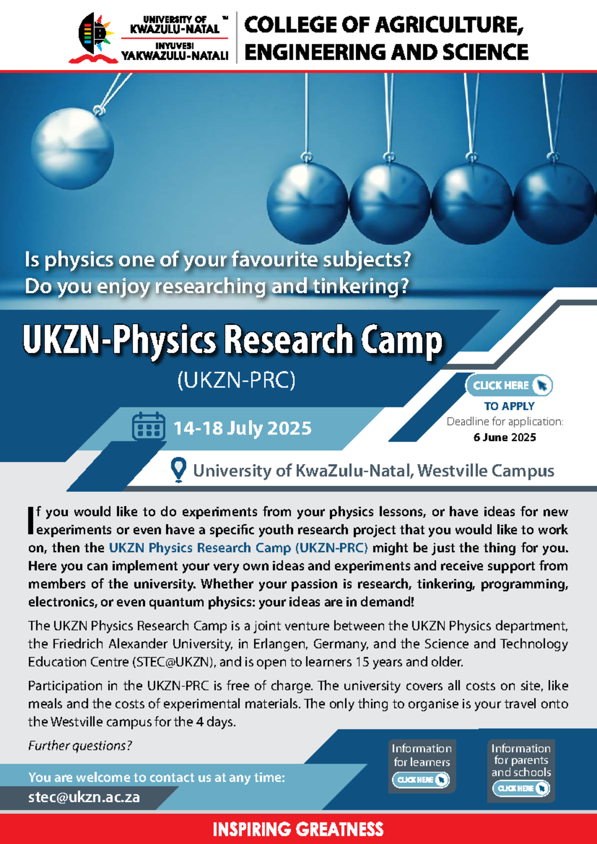 UKZN Physics Research Camp Flyer - Apply by June 6, 2025 - Studocu