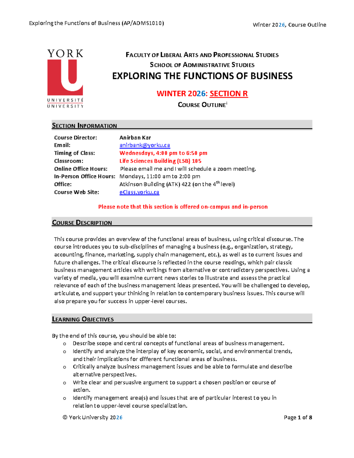 ADMS 1010 R: Exploring Business Functions - Winter 2026 Course Outline ...