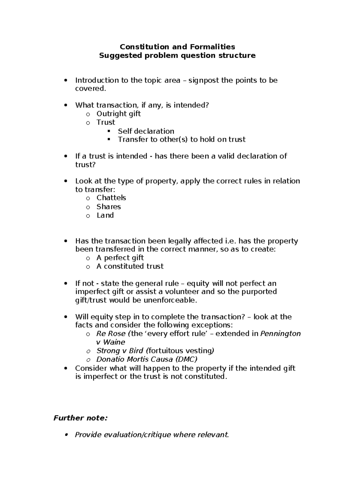 Constitution and Formalities: Problem Question Structure Guide - Studocu