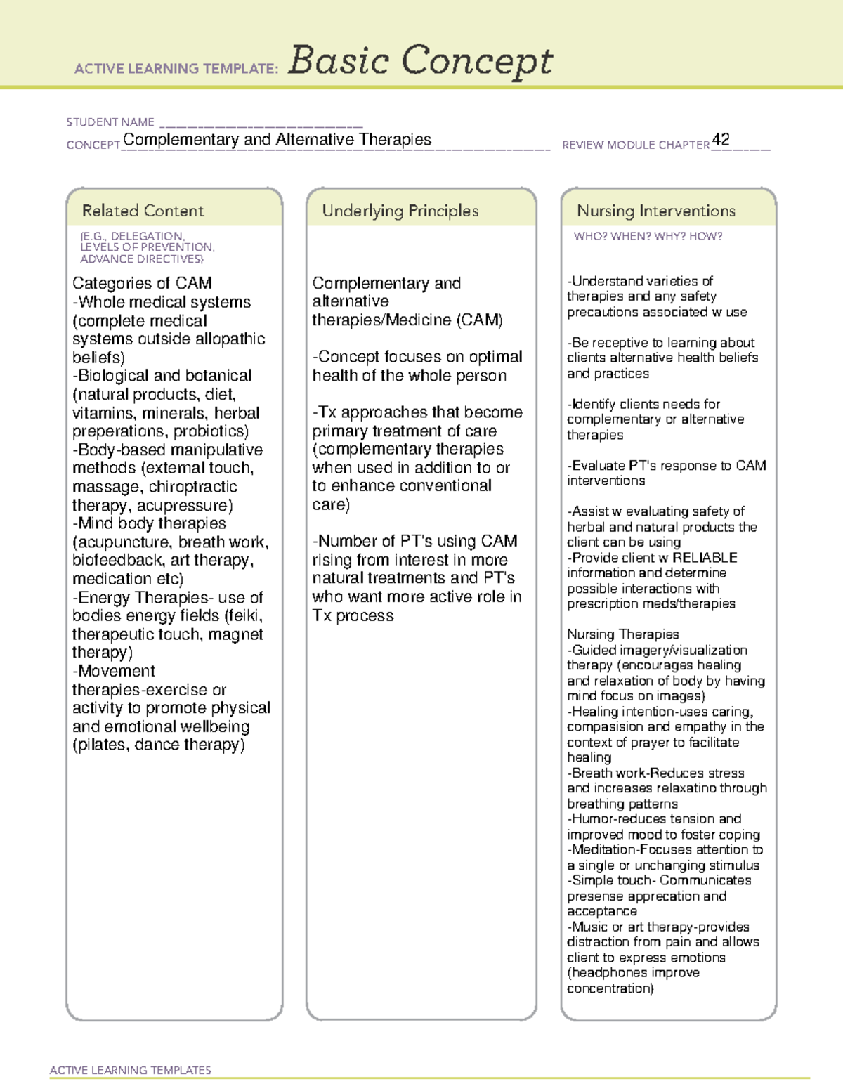 NURS 42: Active Learning Template on Complementary & Alternative Therapies - Studocu