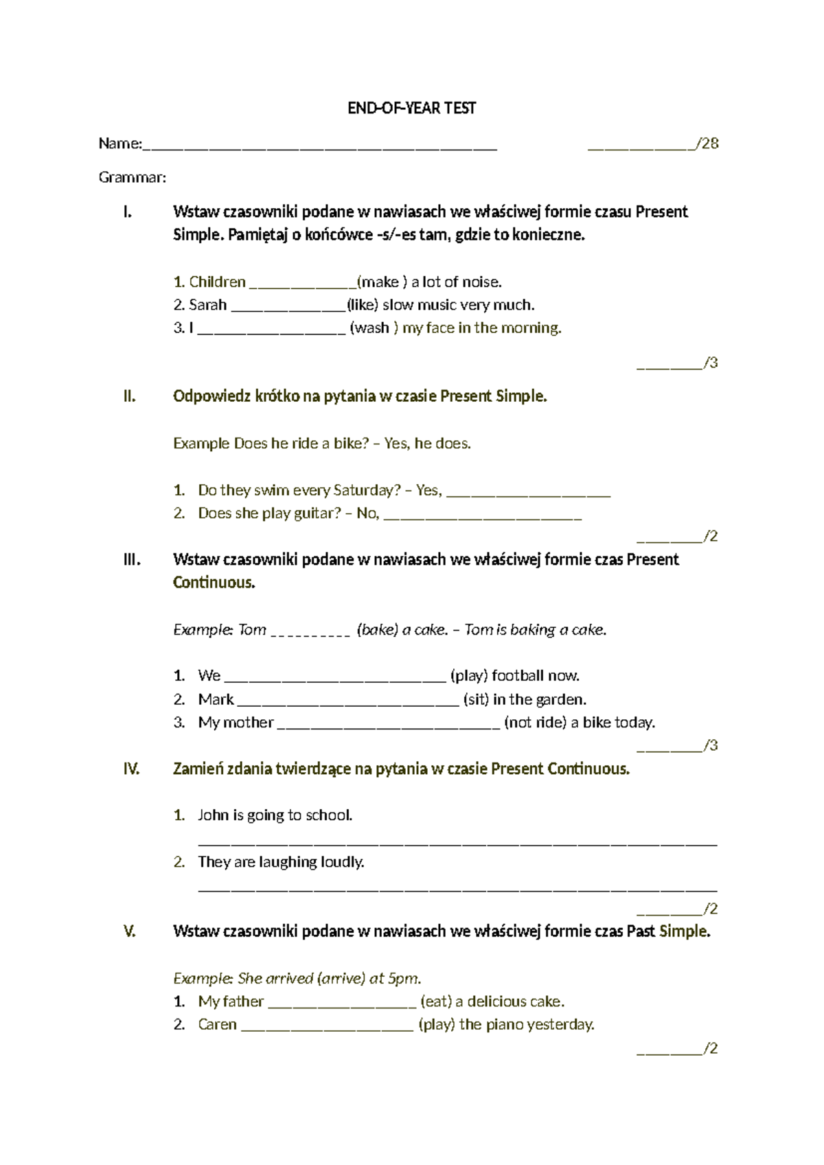 END-OF-YEAR TEST: Present Simple & Continuous Grammar - Studocu