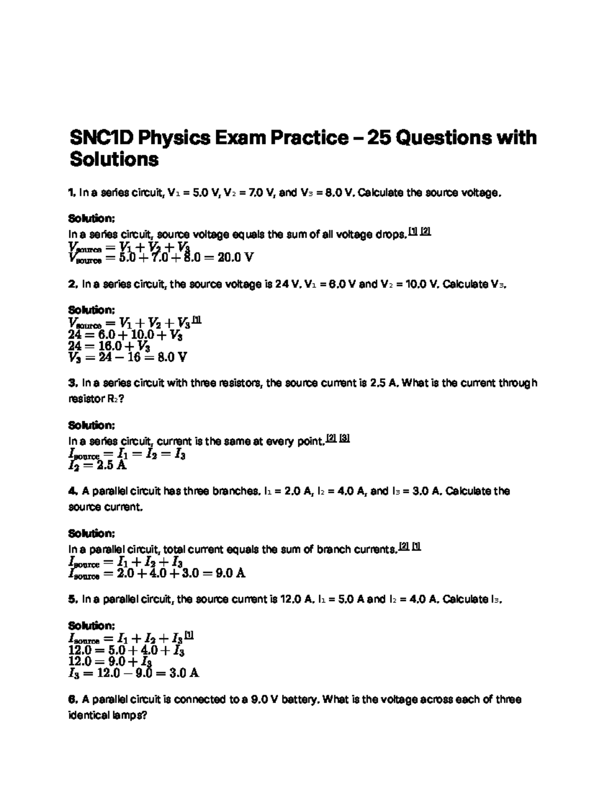 SNC1D Physics Final Exam Practice: 25 Questions & Solutions - Studocu