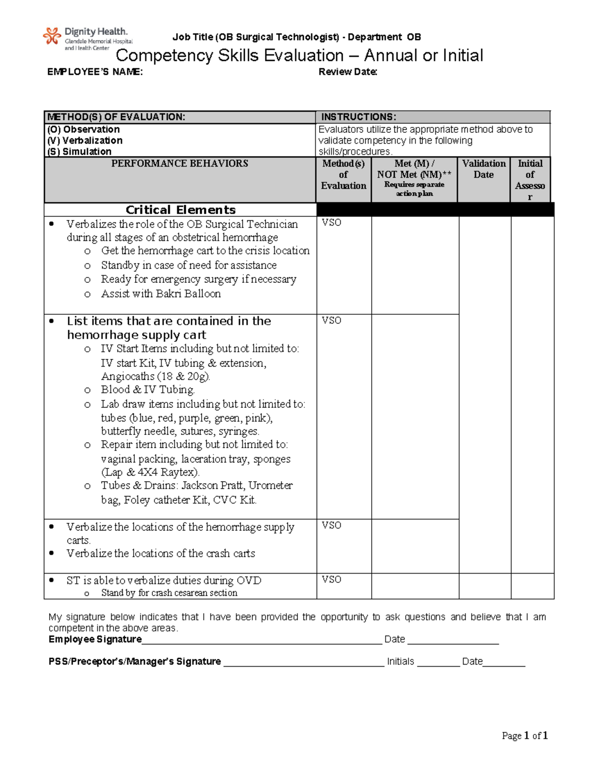 OB Surgical Technologist Hemorrhage Competency Evaluation - Studocu