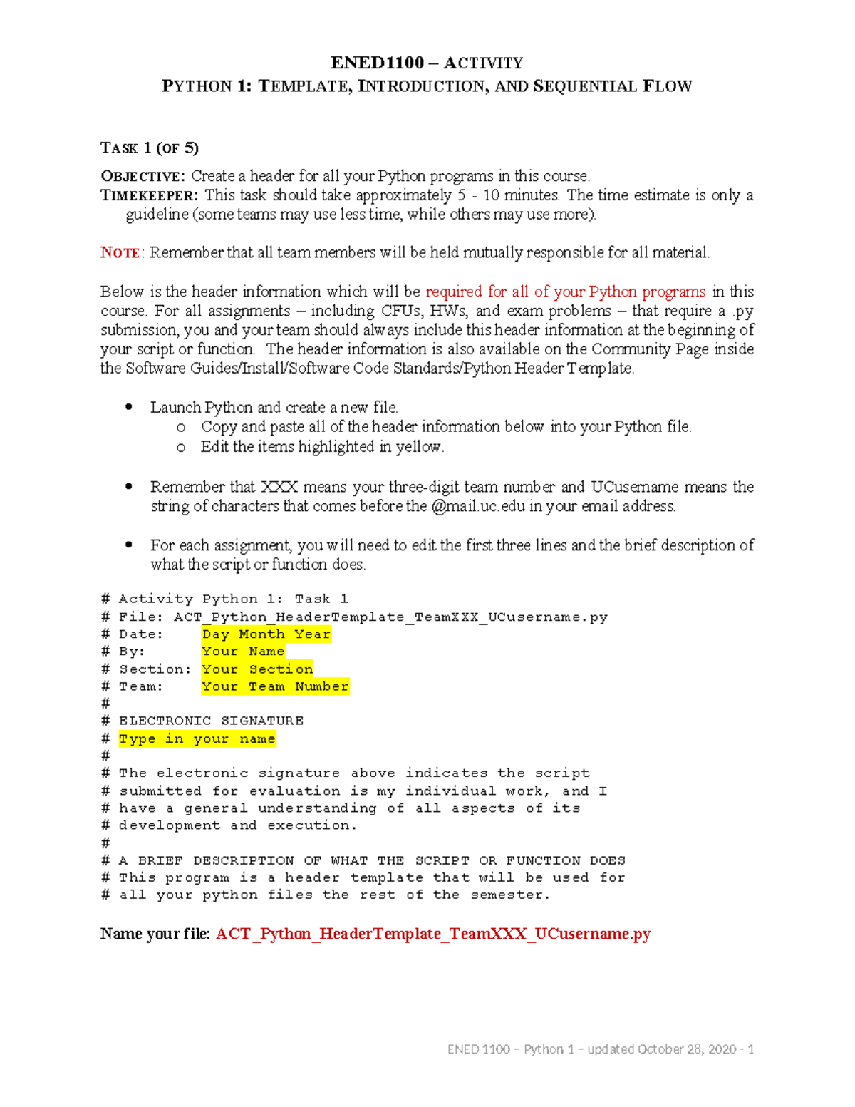 ACT Python 1 Sequential - PYTHON 1: TEMPLATE, INTRODUCTION, AND SEQUENTIAL FLOW TASK 1 (OF 5 ...
