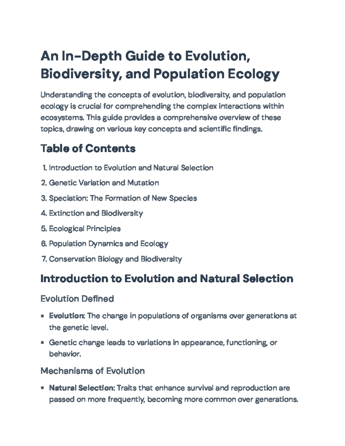 Evolution, Biodiversity & Population Ecology: In-Depth Study Guide ...
