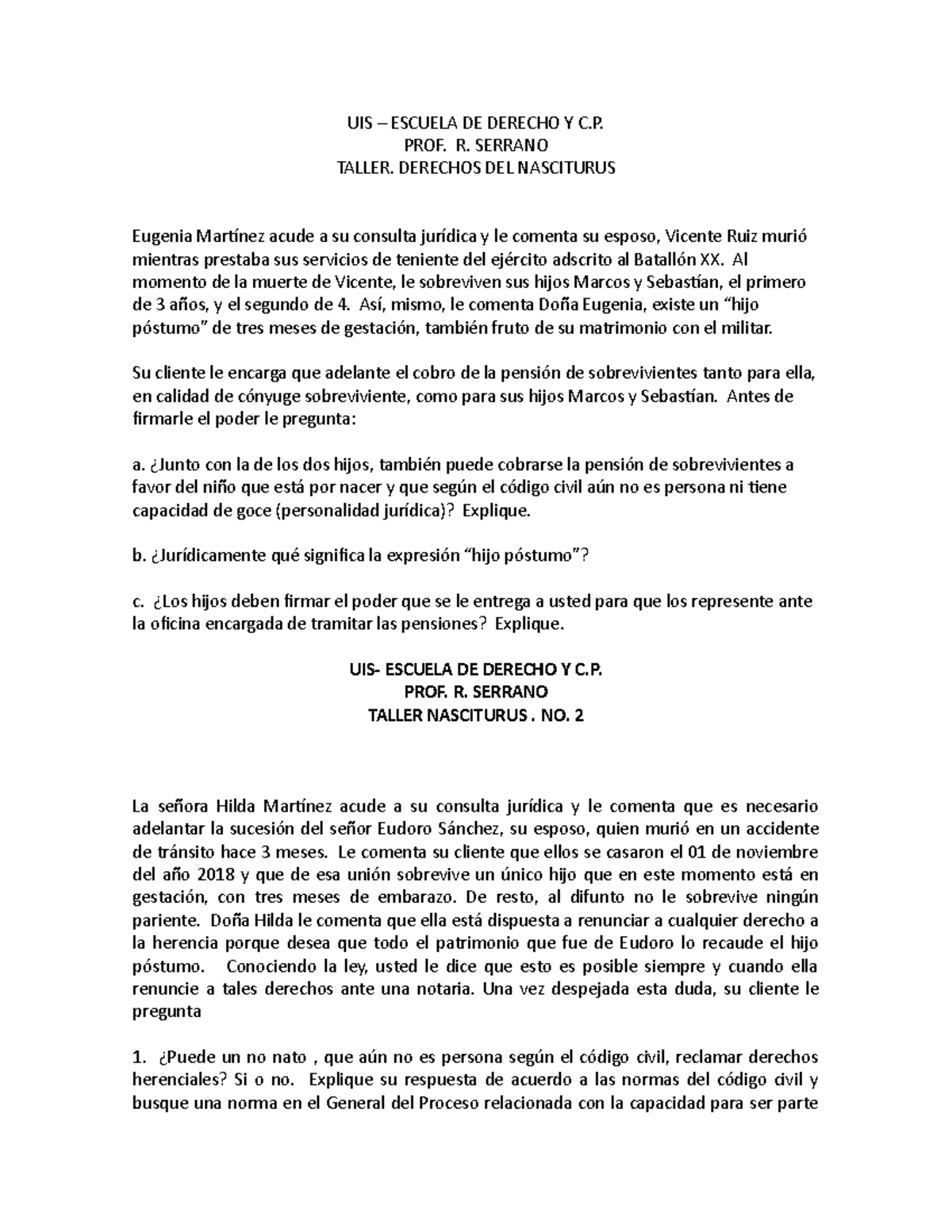 Jitorres taller derechos nasciturus - UIS – ESCUELA DE DERECHO Y C ...