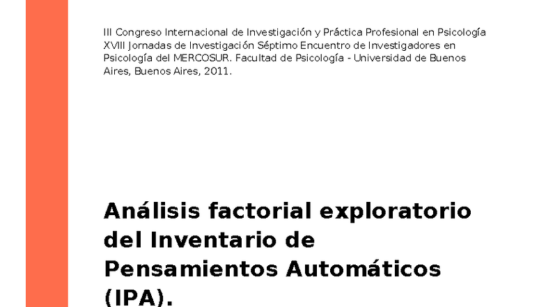 Análisis Factorial Exploratorio del IPA: Estudio y Resultados - Studocu