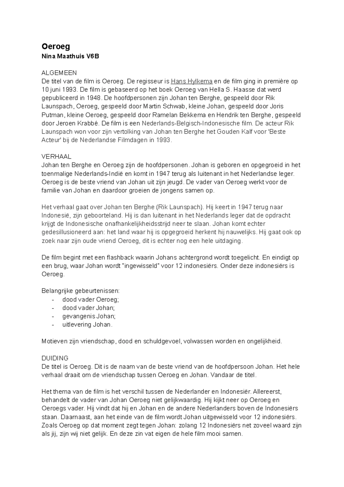 Boekverslag Oeroeg - Boekverslag: Oeroeg Hella S. Haasse, Oeroeg ...