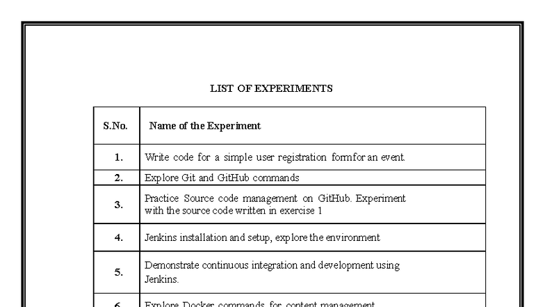 DevOps Lab Manual 2: List of Experiments and Practices - Studocu
