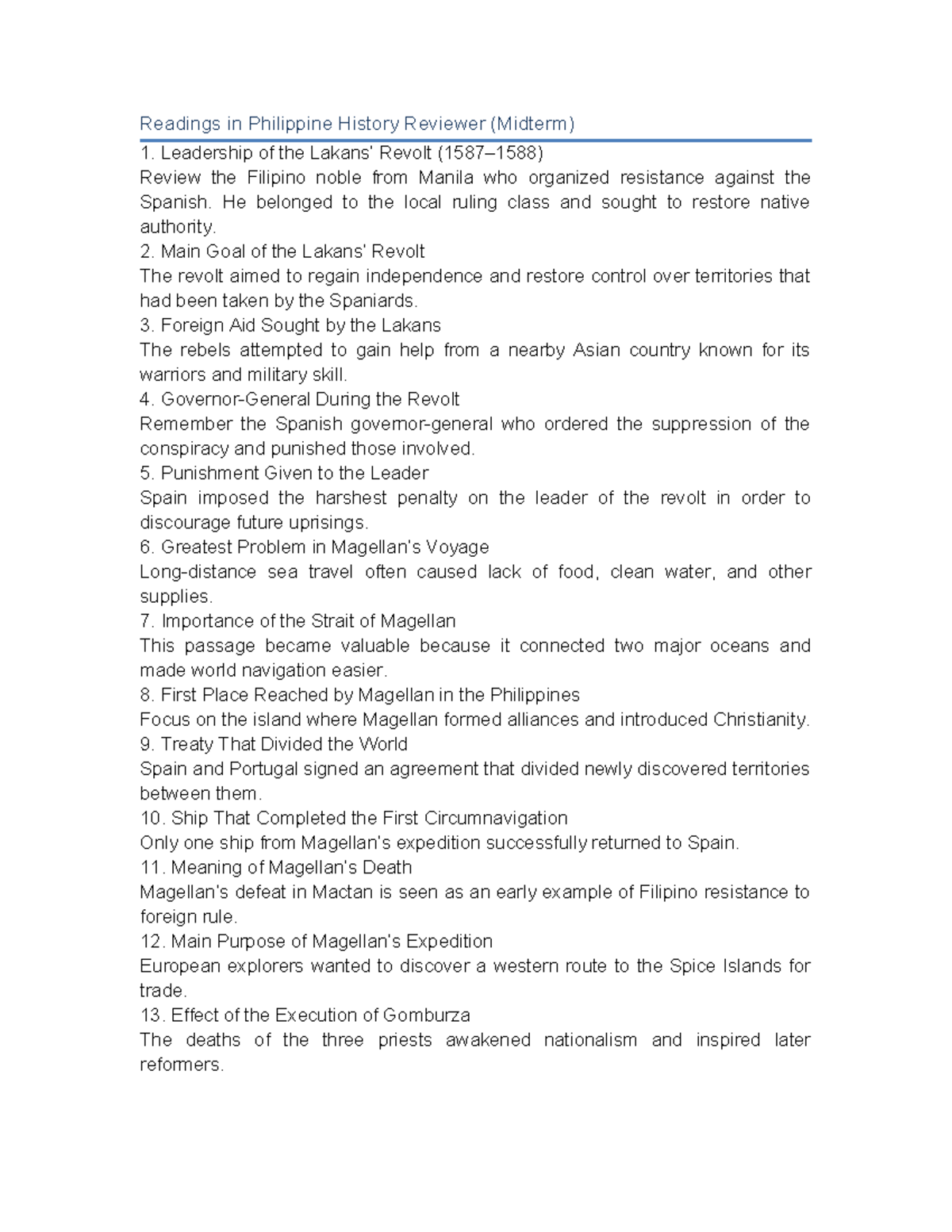 RPH 1-70: Philippine History Final Exam Lecture Notes - Studocu