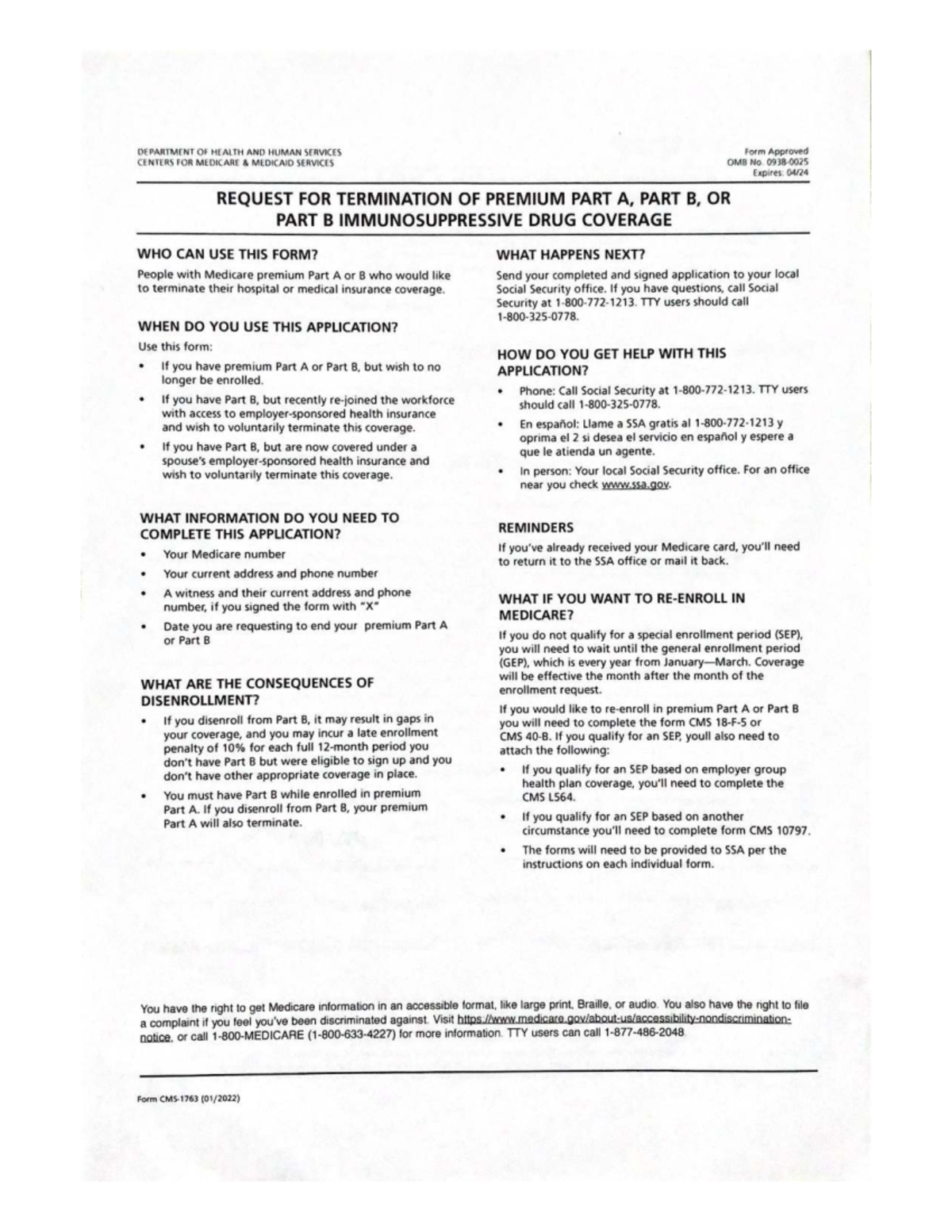 Request for Termination of Medicare Coverage (CMS Form) - Studocu