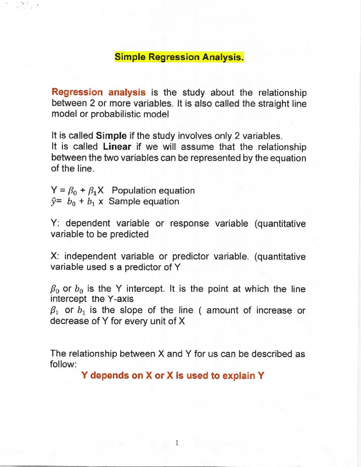 Final Exam Study Guide: Simple Regression Analysis for XYZ 2023 - Studocu