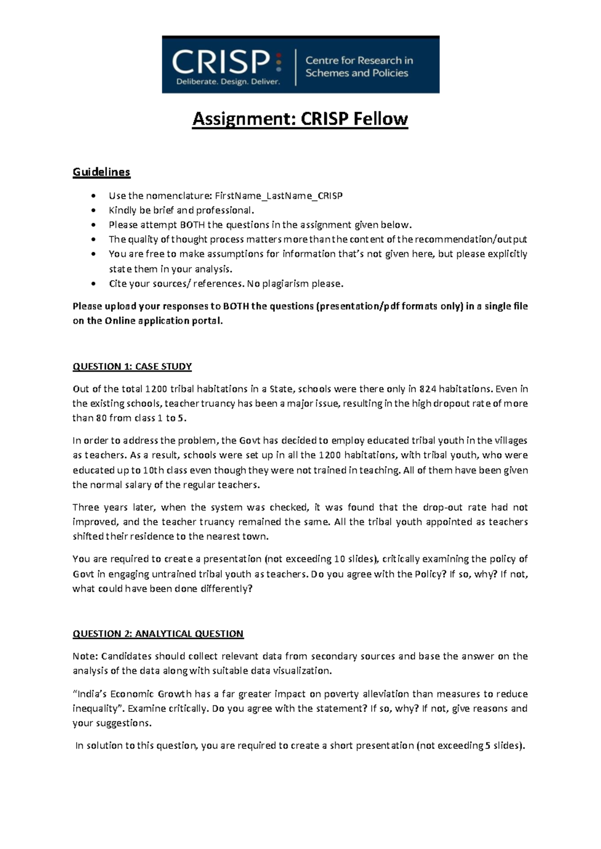 Crisp Fellowship Assignment-1: Case Studies and Analytical Question ...