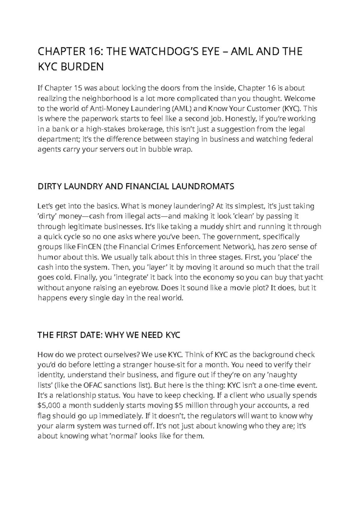 CHAPTER 16: AML & KYC Burden in Financial Services - Studocu