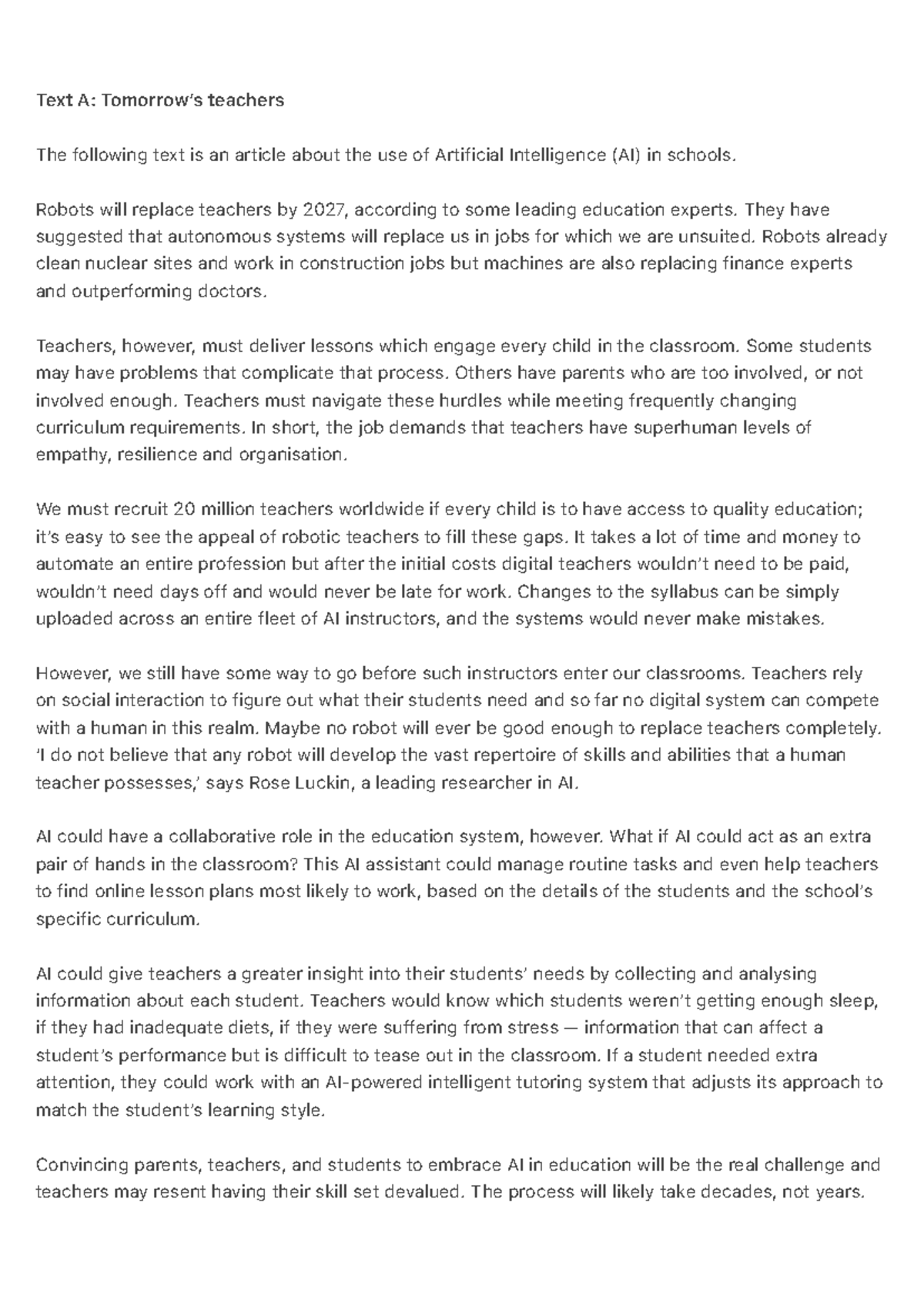 AI in Education: The Future of Teaching or a Support Tool? - Studocu