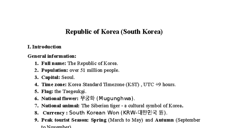 Korea Overview: Geography, Culture, and Tourism Insights - Studocu