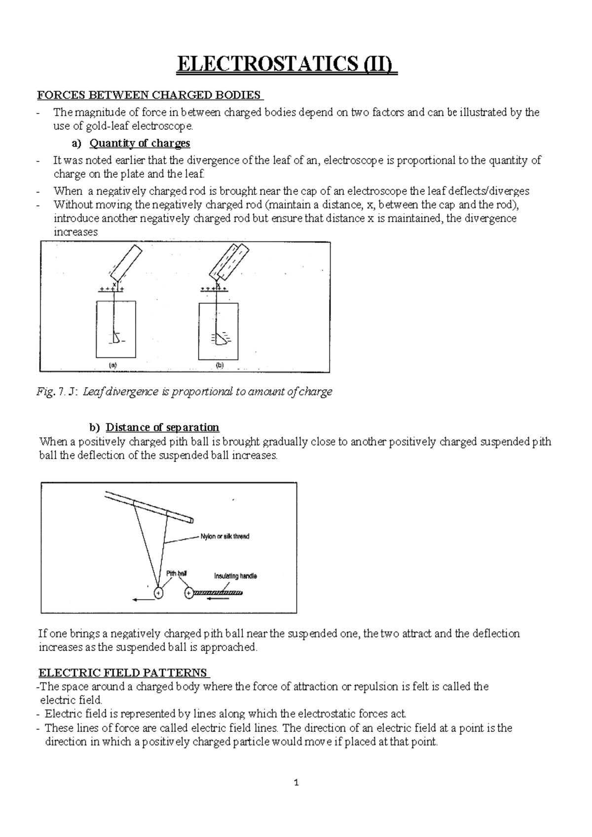 Electrostatics II: Forces, Electric Fields, and Capacitors Notes - Studocu