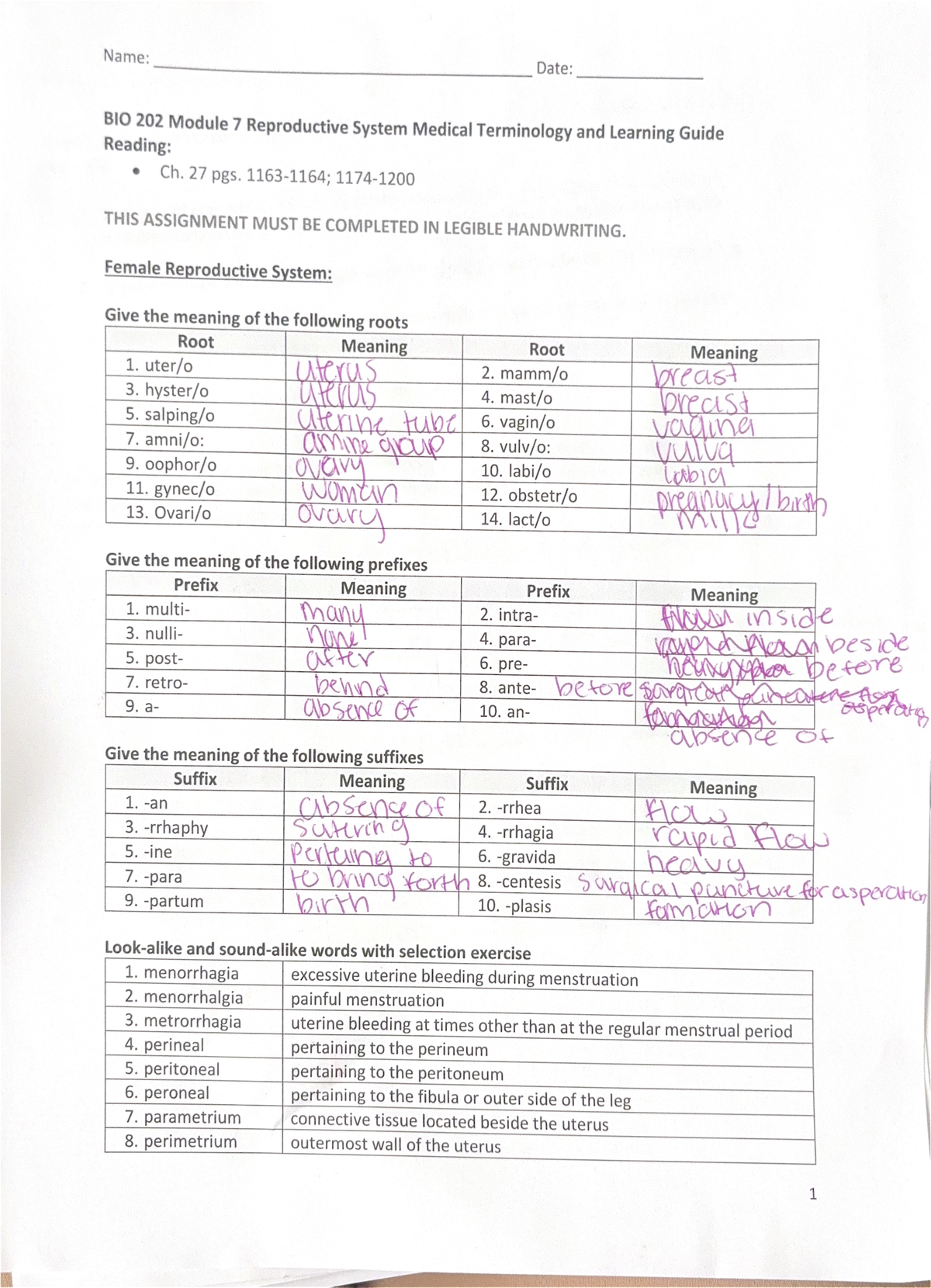 BIO 202 Module 7 Learning Guide: Reproductive System Terminology - Studocu