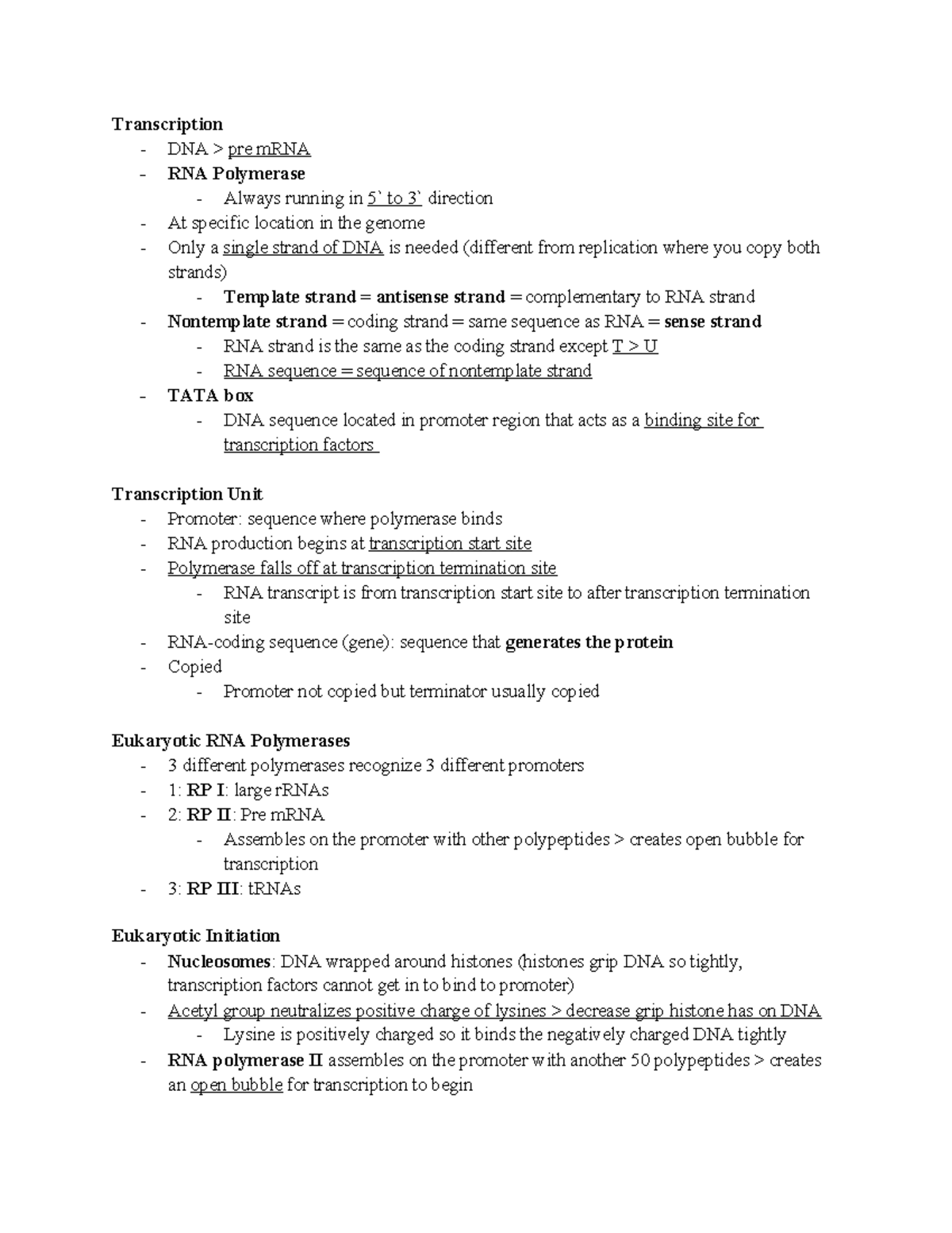 Transcription and Translation Overview (BIO 101) - Studocu
