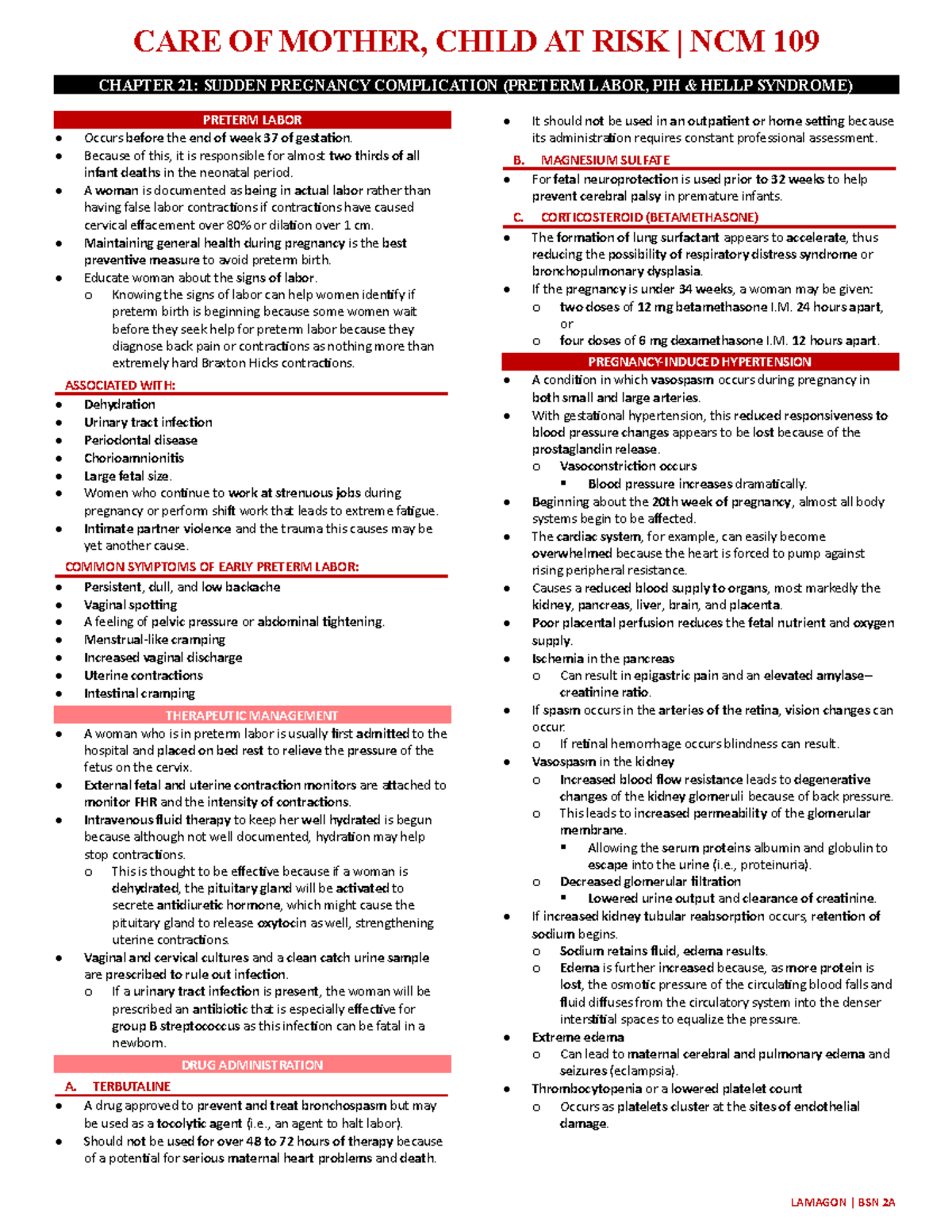 Chapter 21: Pregnancy Complications - Preterm Labor, PIH & HELLP ...