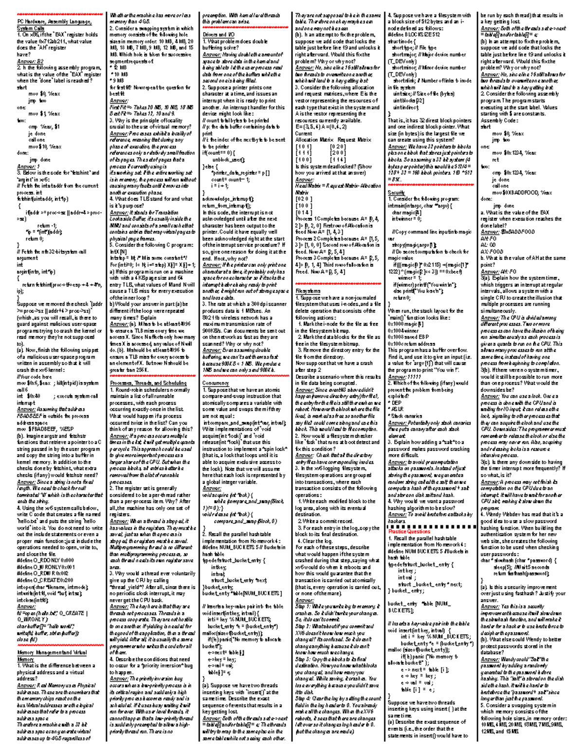 Final Cheat Sheet for PC Hardware & Assembly Language (CS101) - Studocu