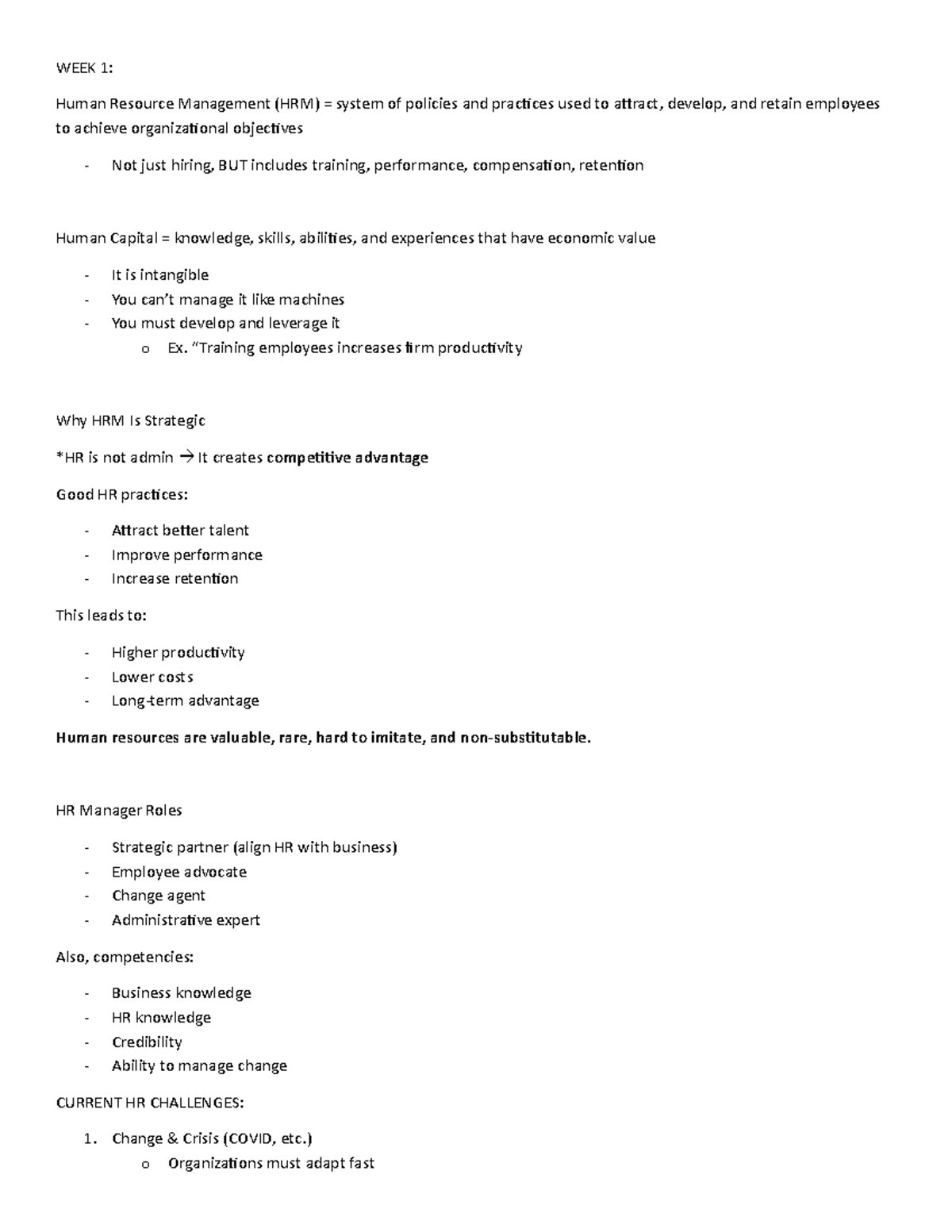WEEK 1: HRM Strategies for Talent Management and Organizational Success ...