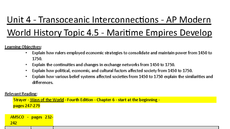 Unit 4 AP Modern World History: Maritime Empires & State Power (1450 ...