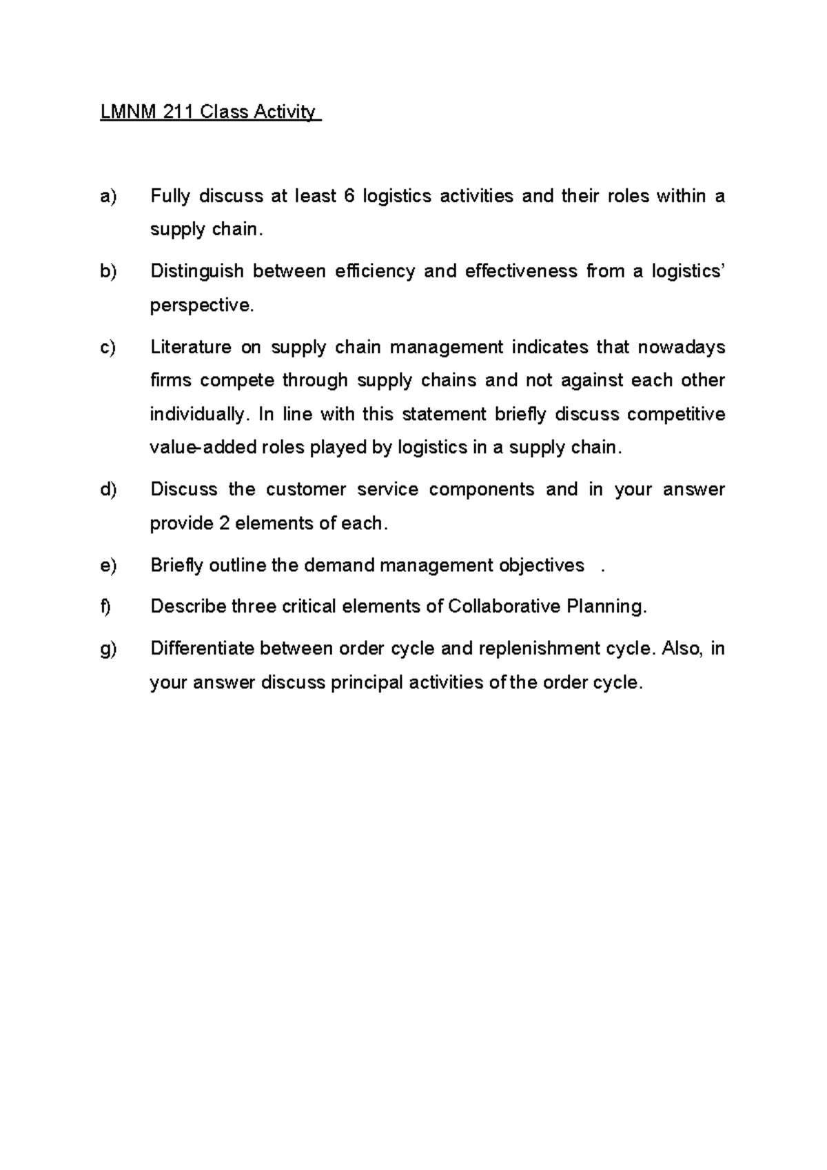 5 March 2025 LMNM 211 Class Activity - LMNM 211 Class Activity a) Fully ...