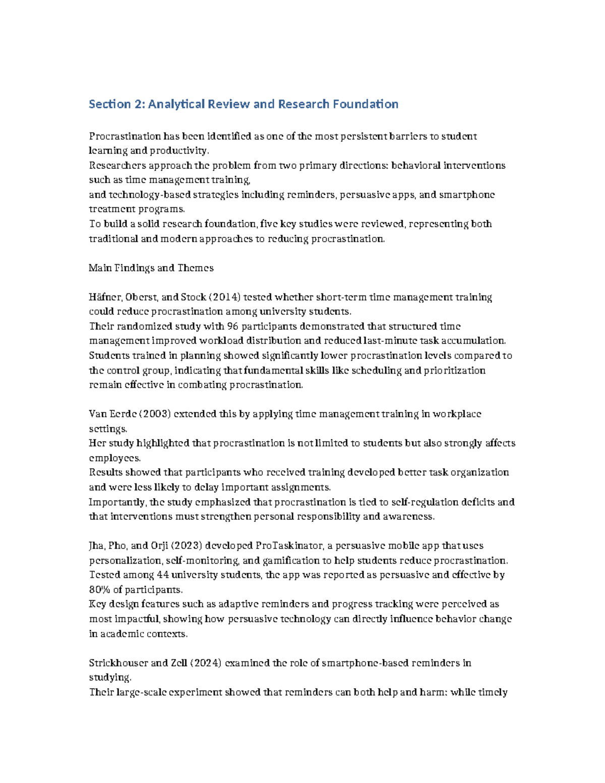 Section 2: Analytical Review on Procrastination Strategies - Final Exam ...