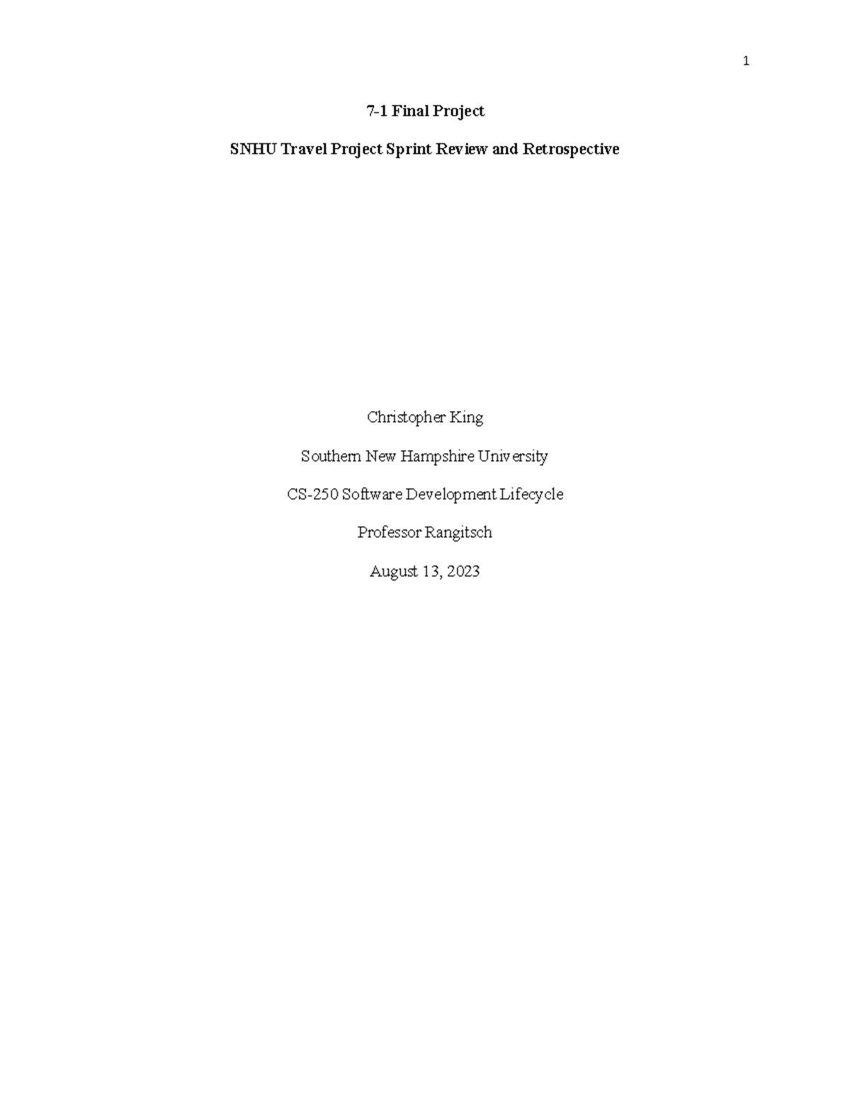 CS 250 7-1 Final Project: SNHU Travel Scrum Review & Retrospective ...