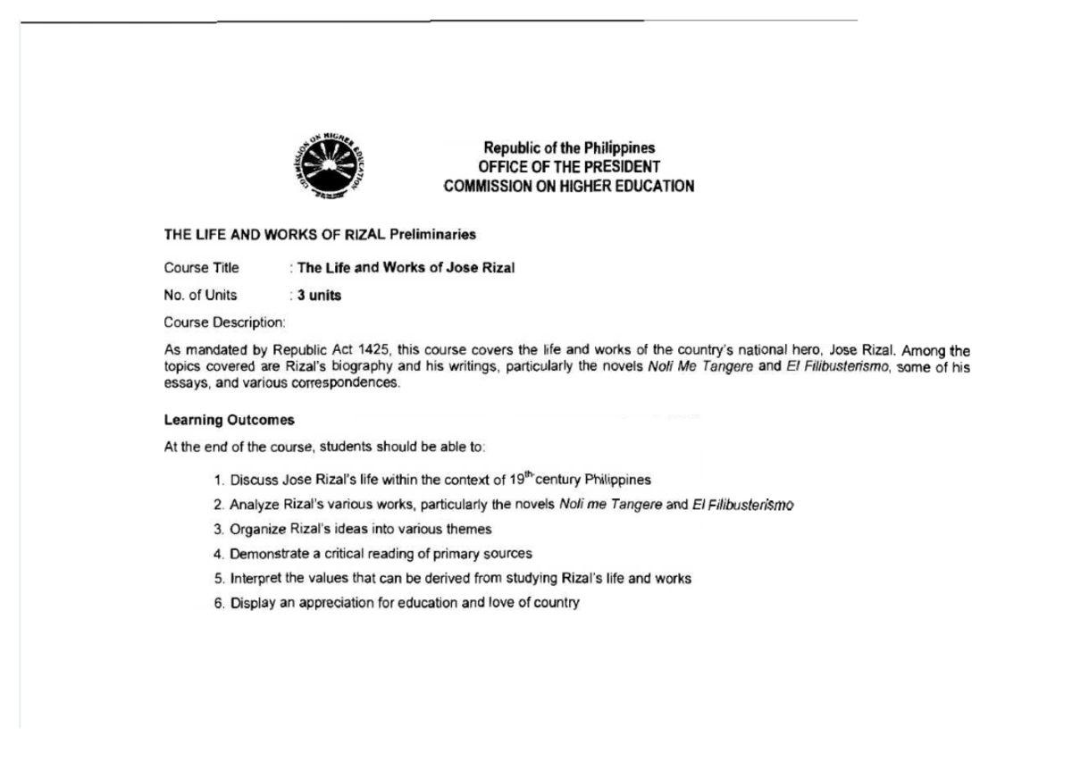 Rizal OBE Syllabus Overview (CHED Based) - Studocu