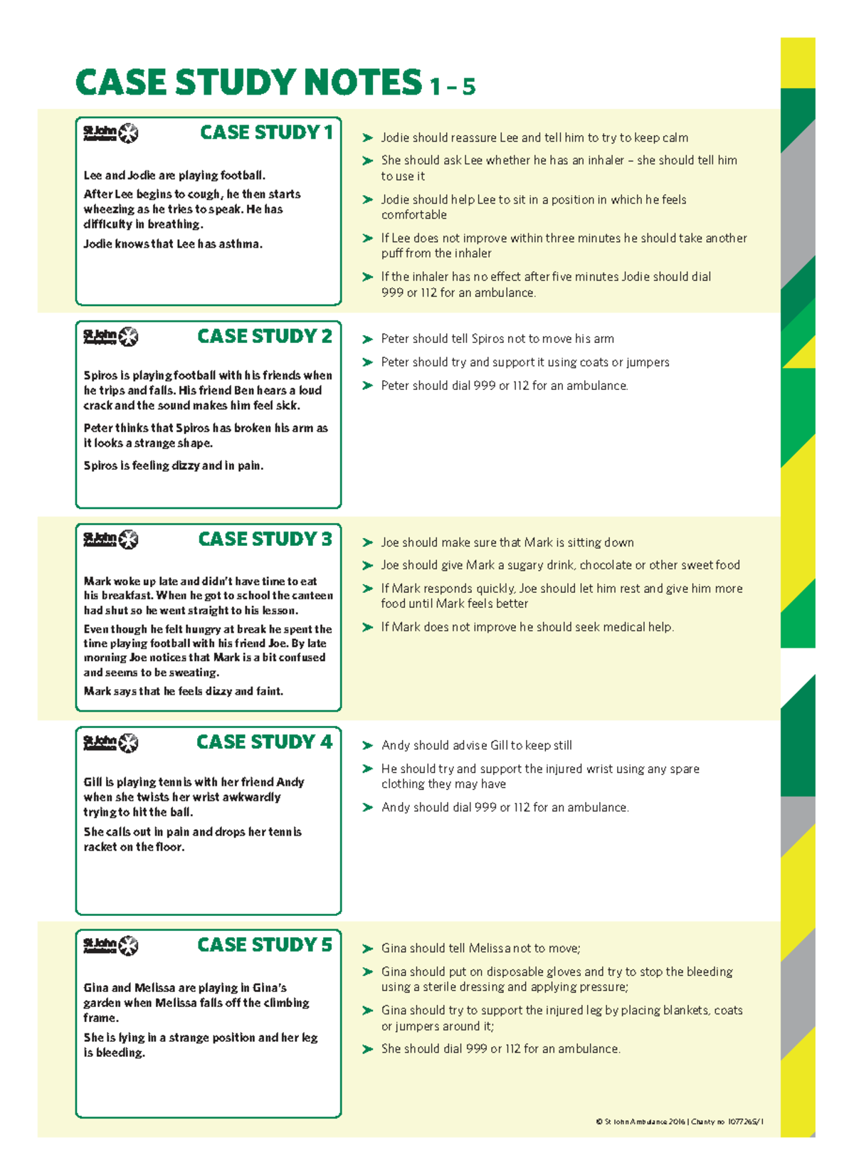 SJA First Aid Club Case Study Notes: Emergency Responses 1-20 - Studocu