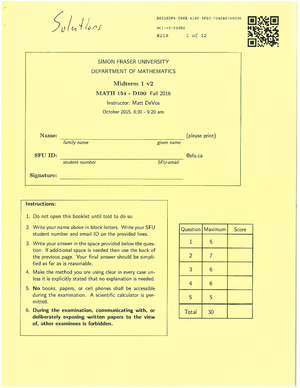 MATH 154 (WA) - Practise Midterm - Math 154, Spring 2023 Midterm 1 ...