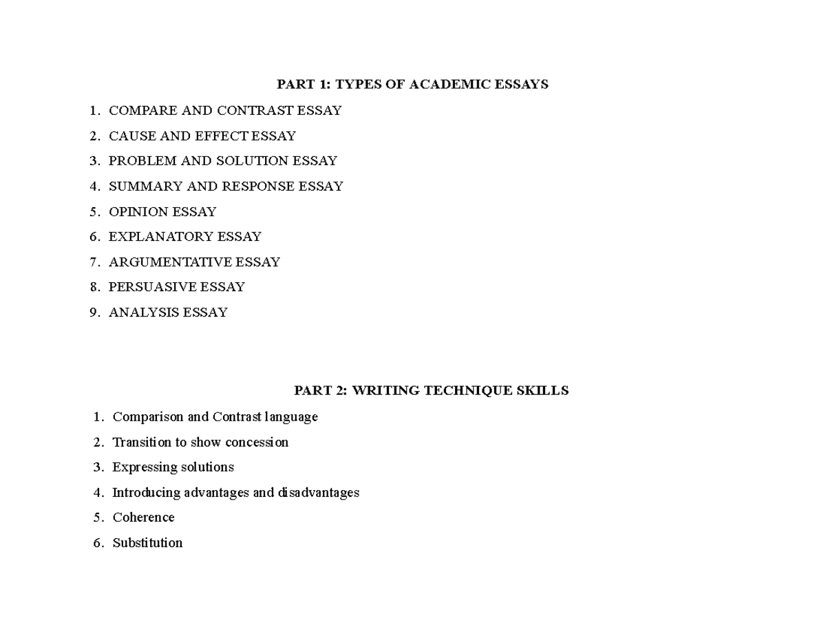 Academic Essay Types & Writing Techniques Overview (Mòi mòi) - Studocu