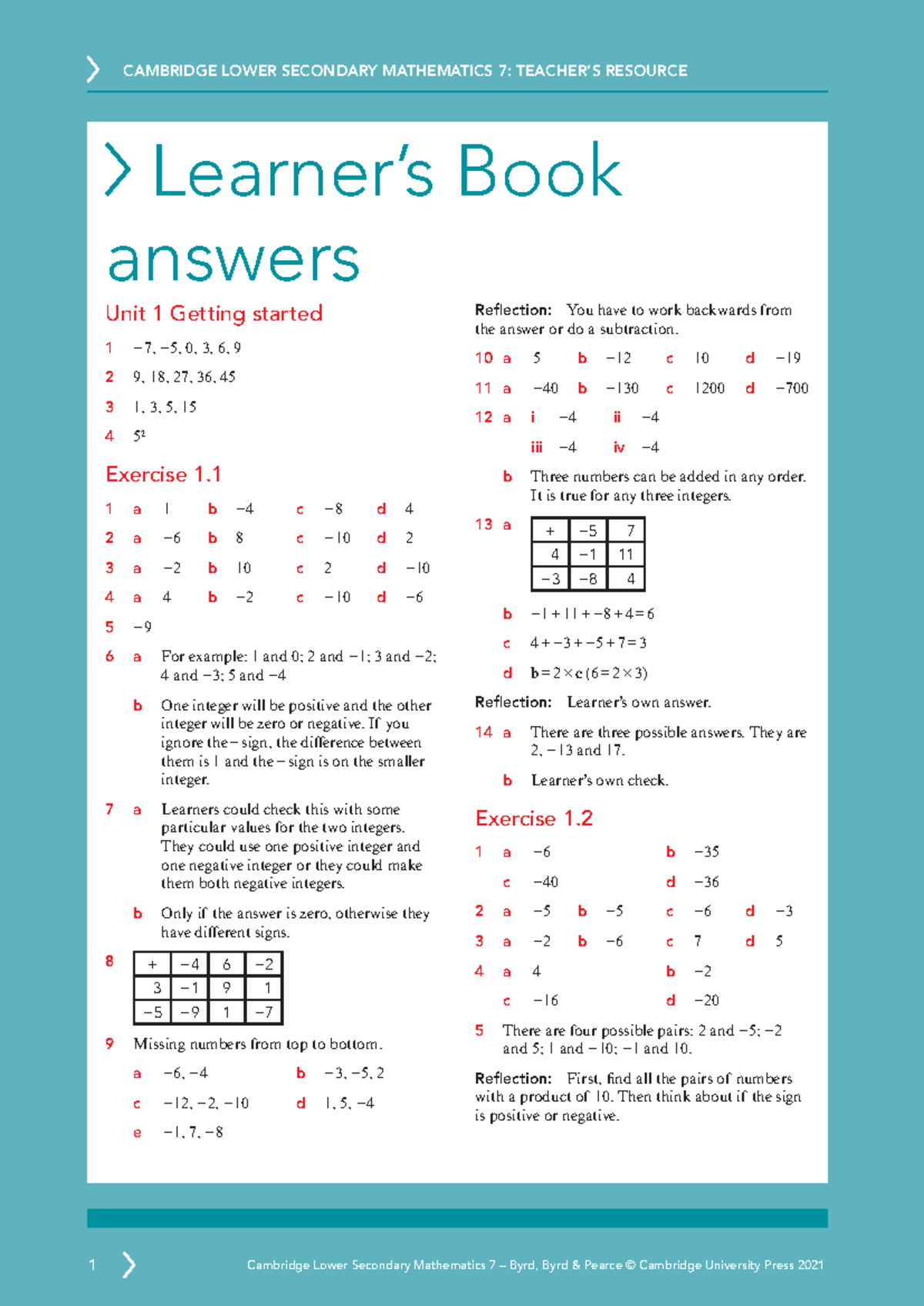Math Workbook Answers and Explanations - Review and Reflection - Studocu