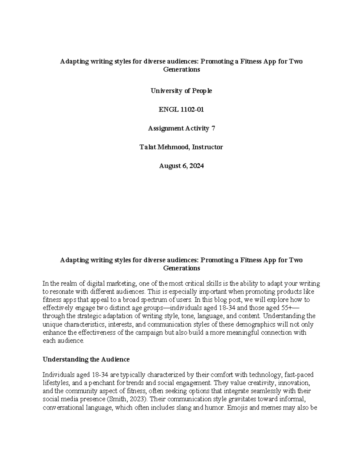 Assignment activity 7 - Adapting writing styles for diverse audiences ...