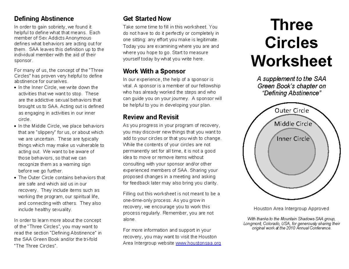 3 Circles Worksheet for Defining Abstinence in SAA - Studocu