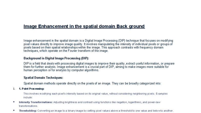 Unit-2 Full Notes on Image Enhancement in Spatial Domain (DIP) - Studocu