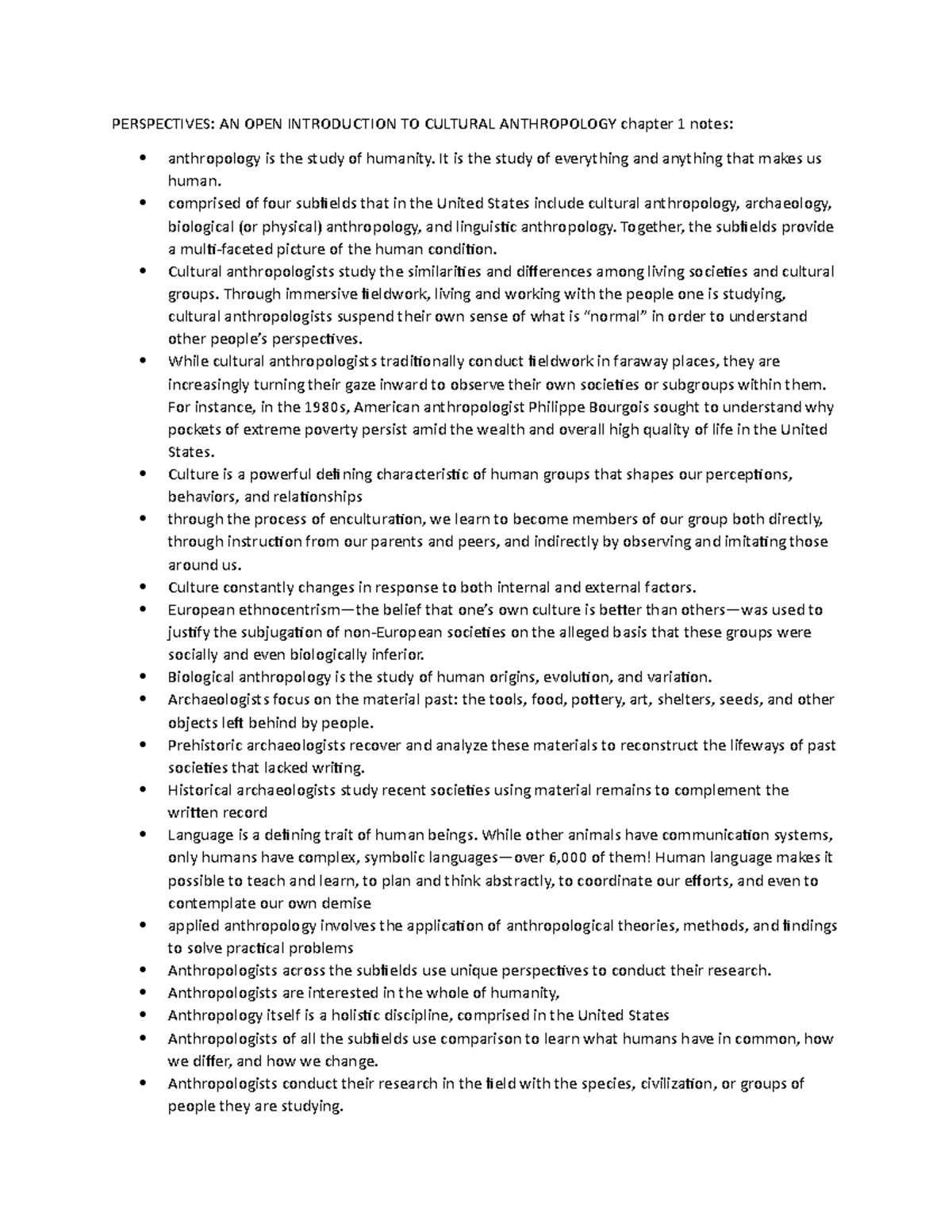 Cultural Anthropology (Chapter 1) Overview and Key Concepts Notes - Studocu