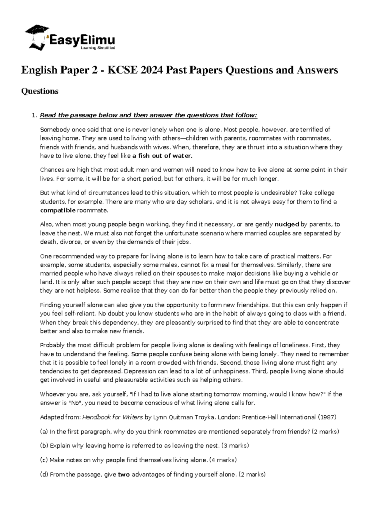 English Paper 2 - KCSE 2024 Past Exam Questions & Answers - Studocu