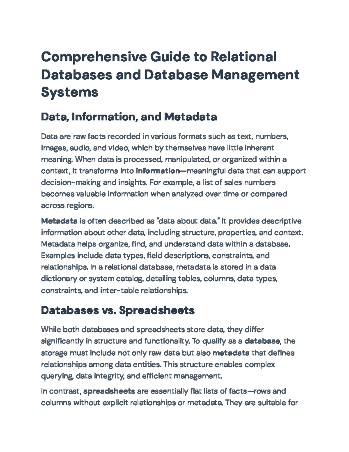 Comprehensive Guide to DBMS, SQL, and Relational Database Design - Studocu