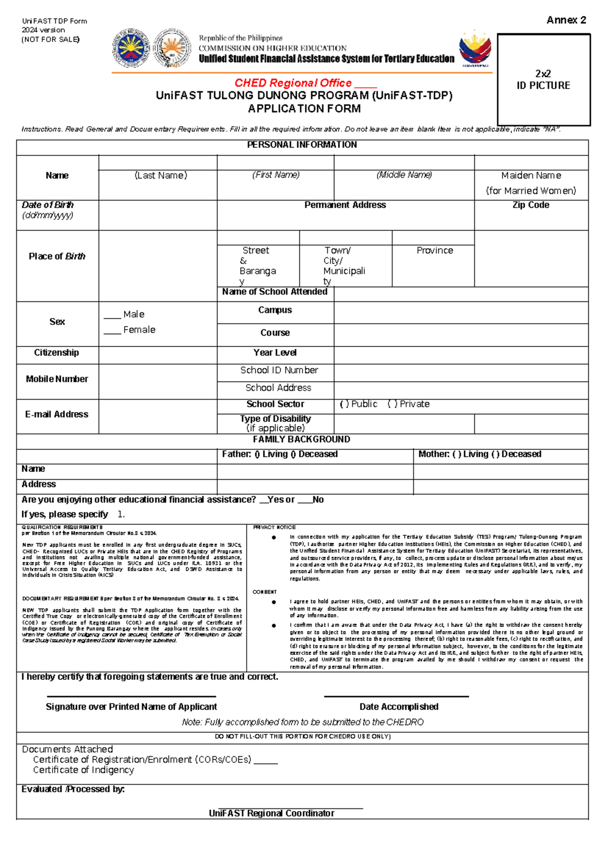 CHED TDP Application Form 2025 - UniFAST Tulong Dunong Program - Studocu