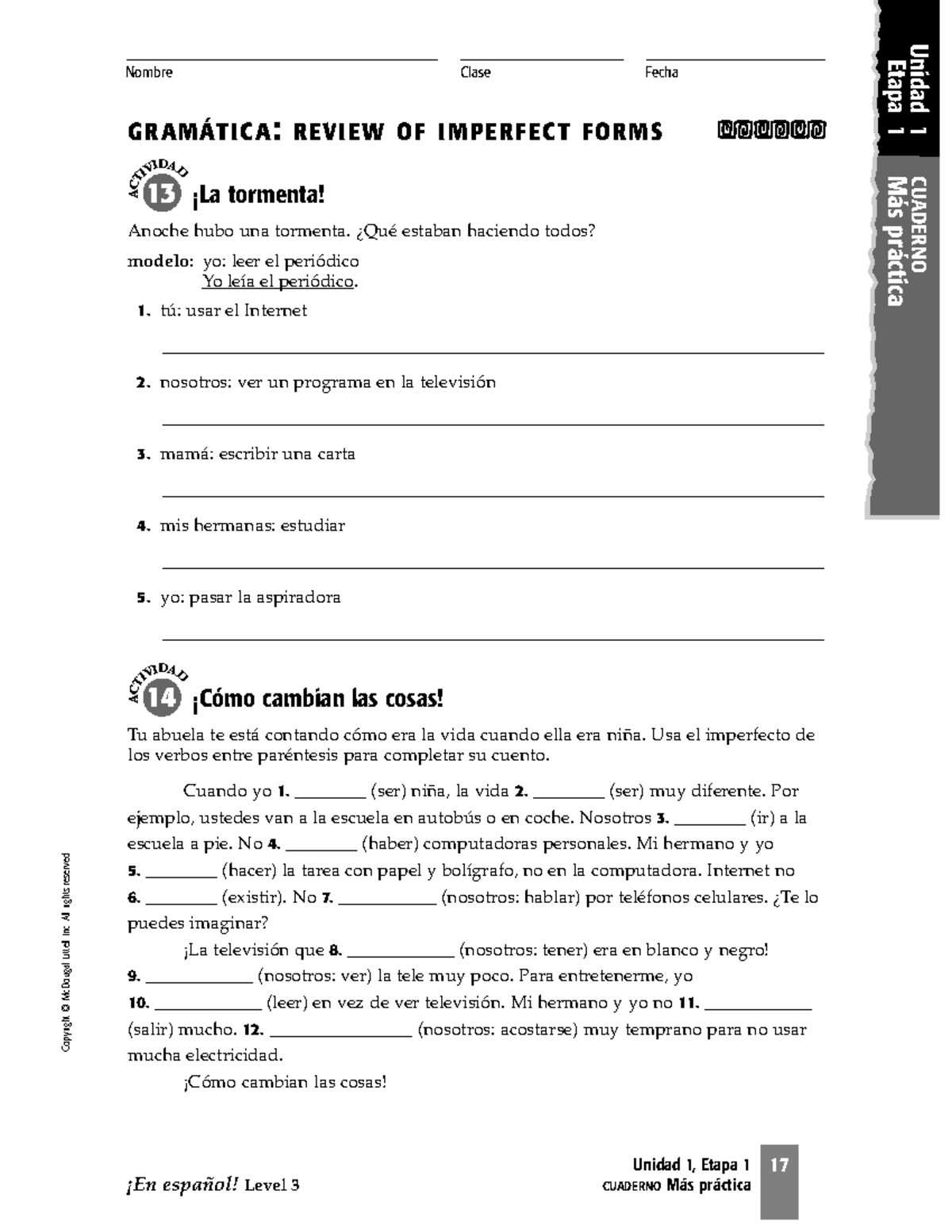 Spanish 3 Unidad 1 Etapa 1: Review of Imperfect Forms - Studocu
