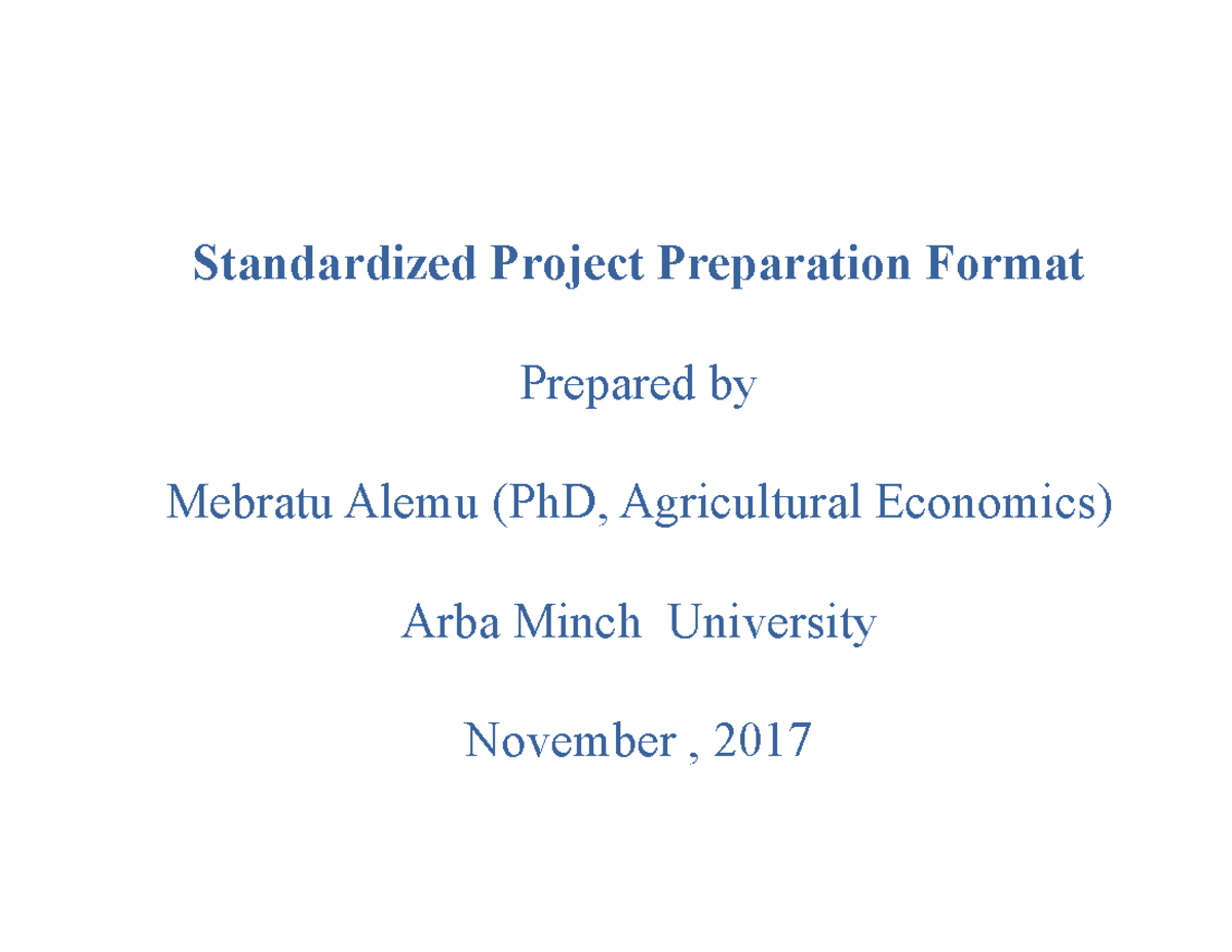 Standardized Project Preparation Format (AGRI 101) - Studocu