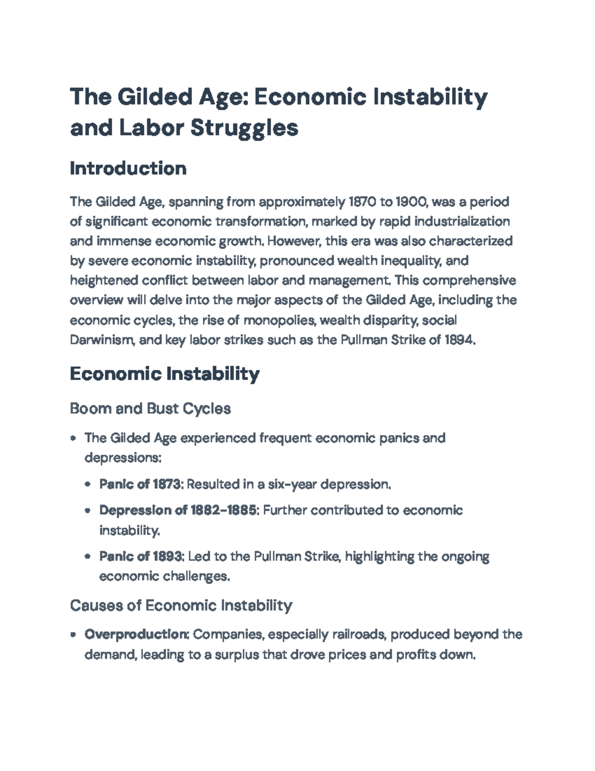 The Gilded Age: Economic Instability & Labor Struggles Analysis (HIST ...