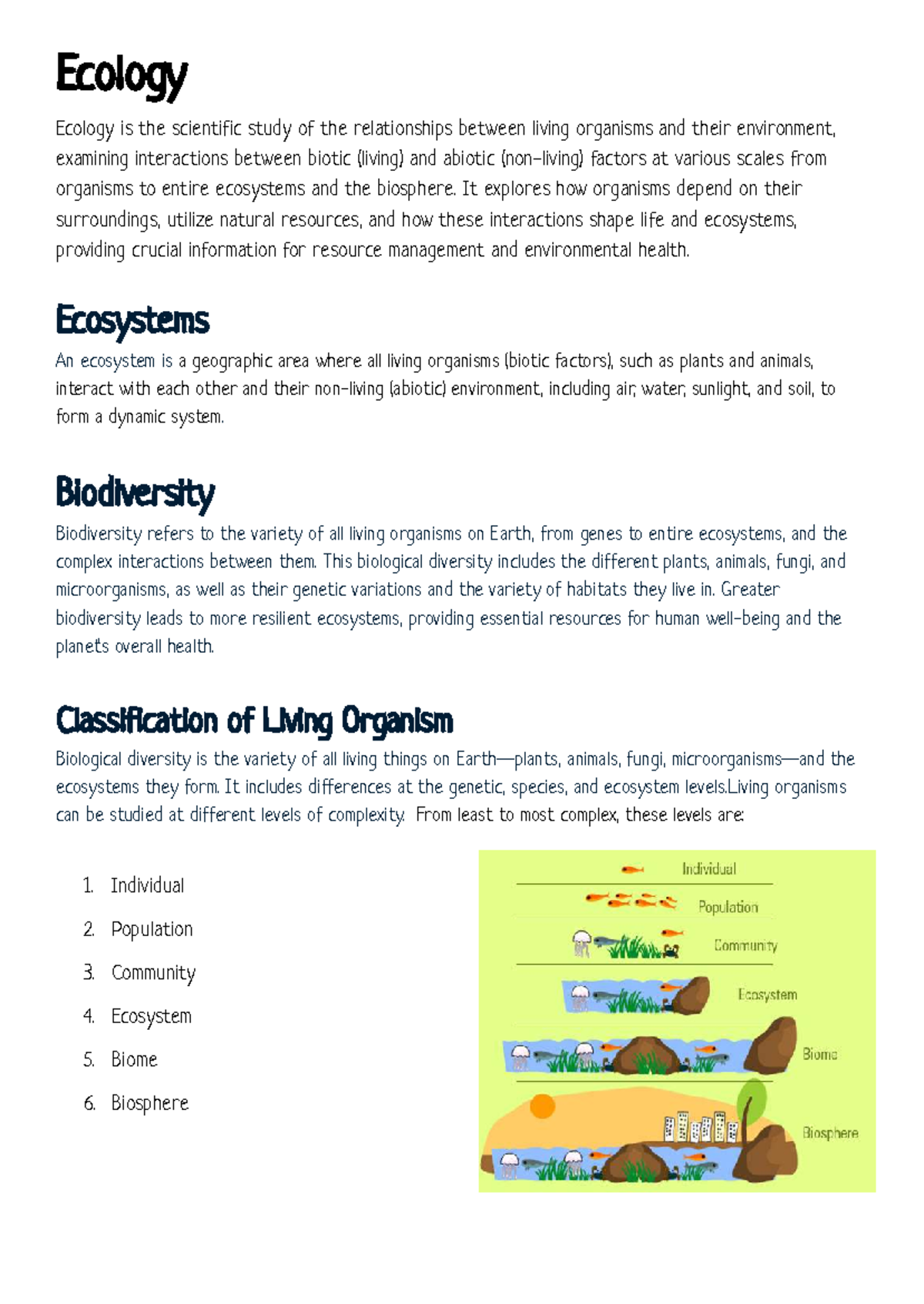 Year 11 Biology - Unit 1: Understanding Ecology and Ecosystems - Studocu