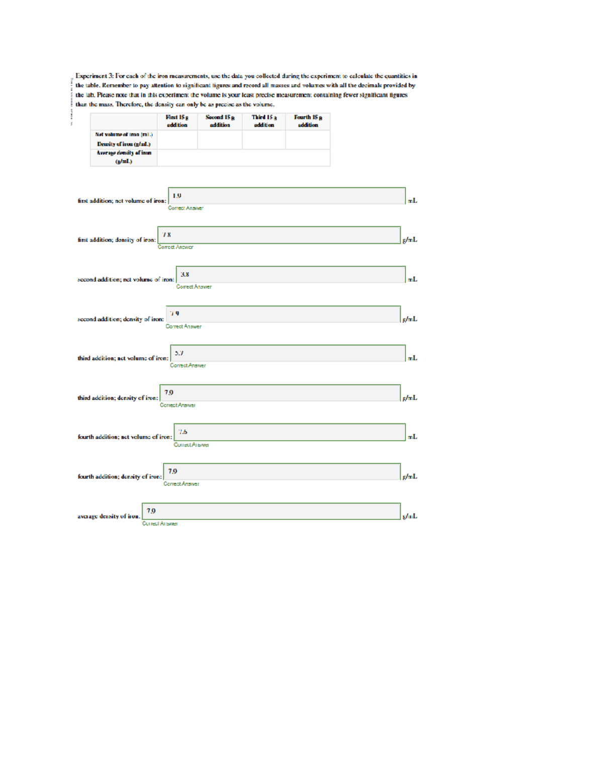 Experiment 3: Iron Measurements and Density Calculations - Studocu