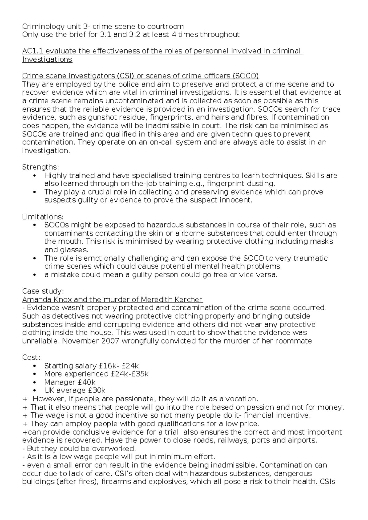 Criminology Unit 3: AC1.1 Evaluation of Crime Scene Investigation Roles ...